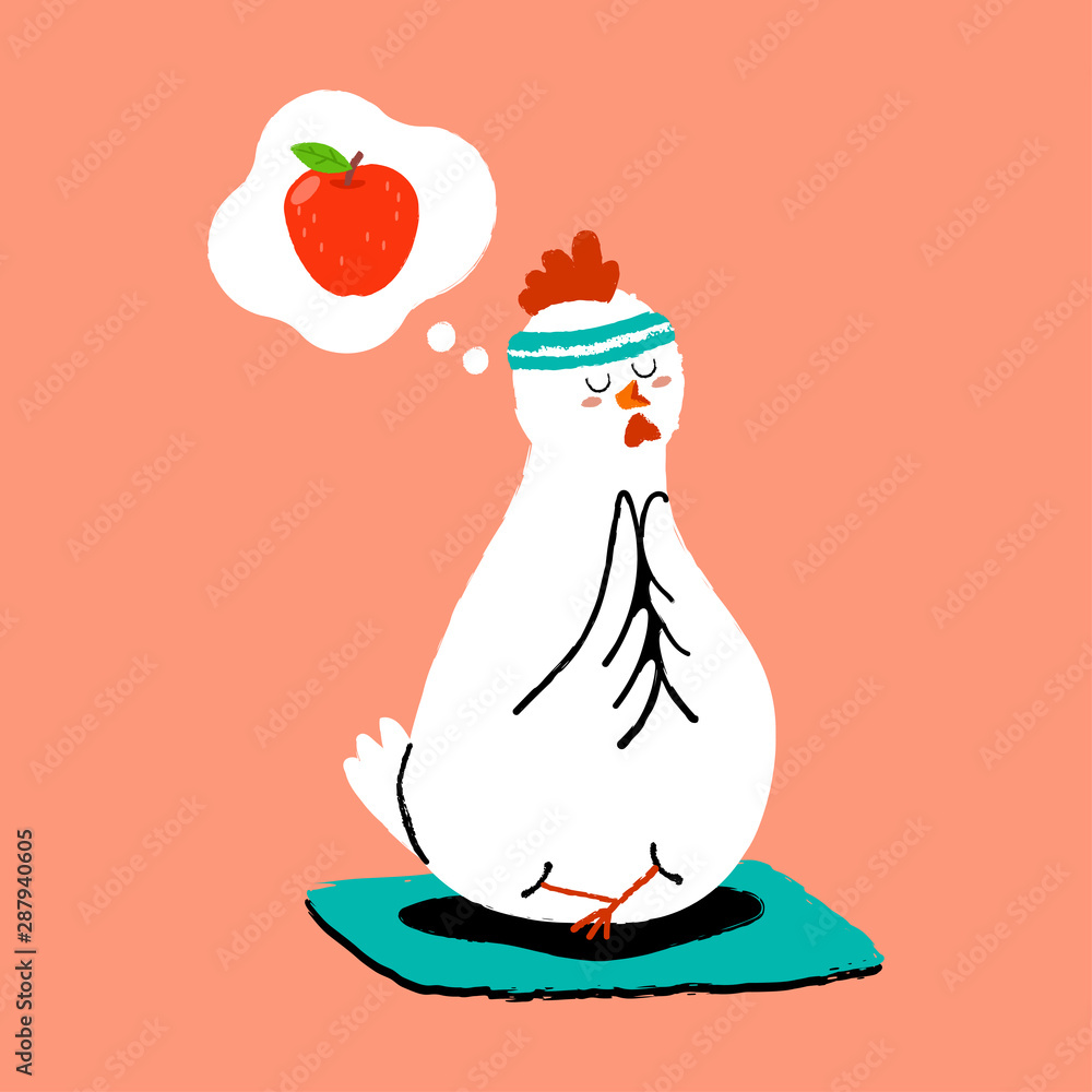 Cute chicken doing yoga exercise. Funny vector cartoon bird character ...