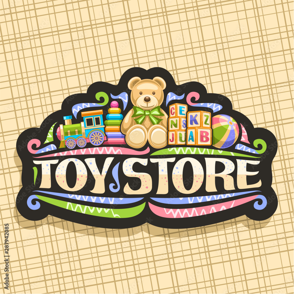 Vector logo for Toy Store, black decorative sign board with ...