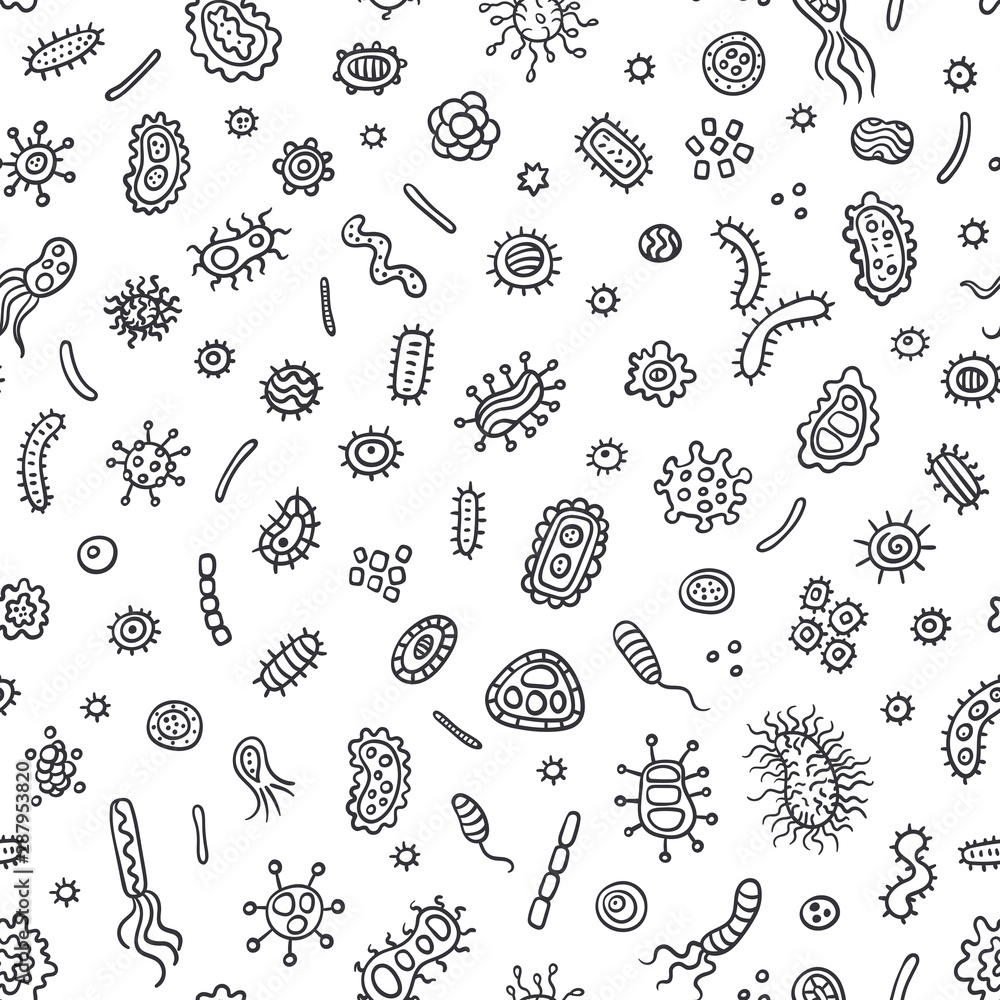 Bacteria and germs outline pattern, micro-organisms disease-causing ...
