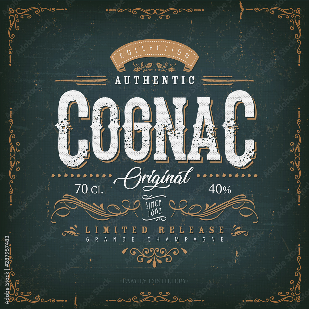 Vintage Cognac Label For Bottle/ Illustration of a vintage design ...