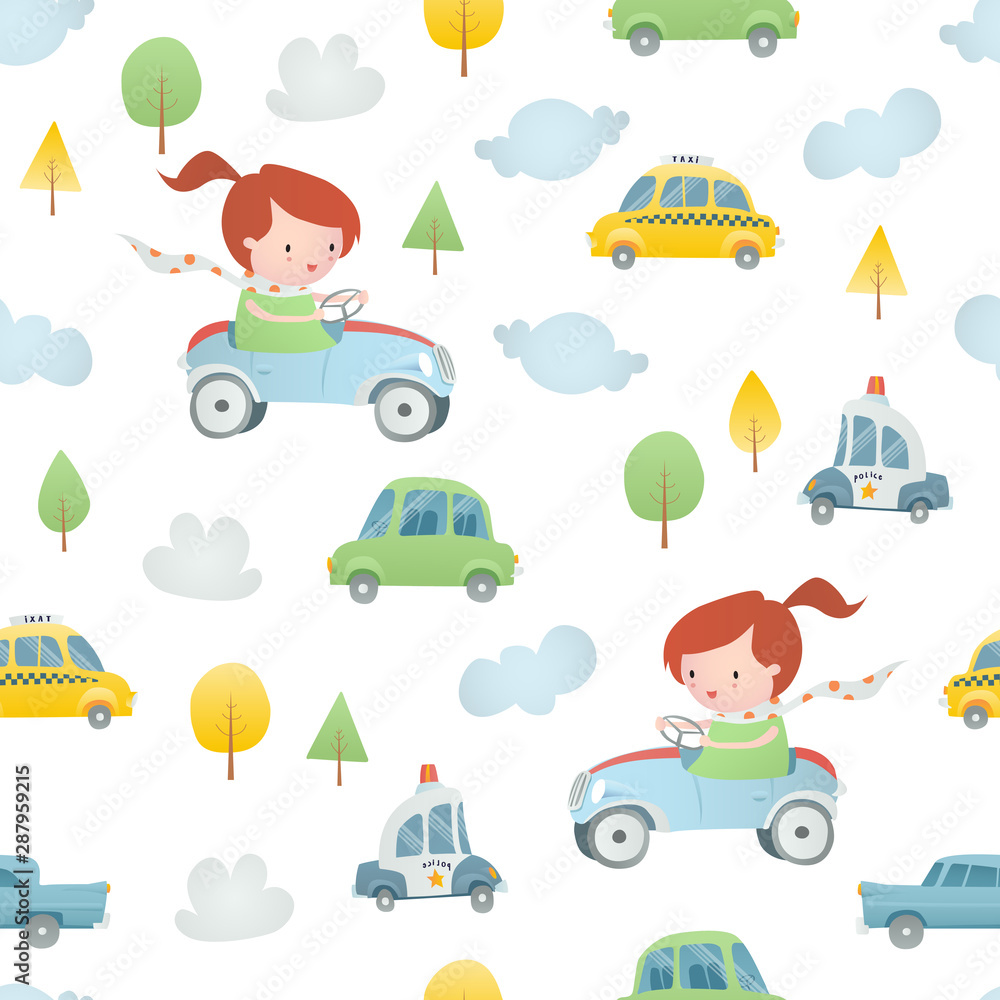 Cartoon set with a pilot, a driver and transport. Stock Vector | Adobe ...