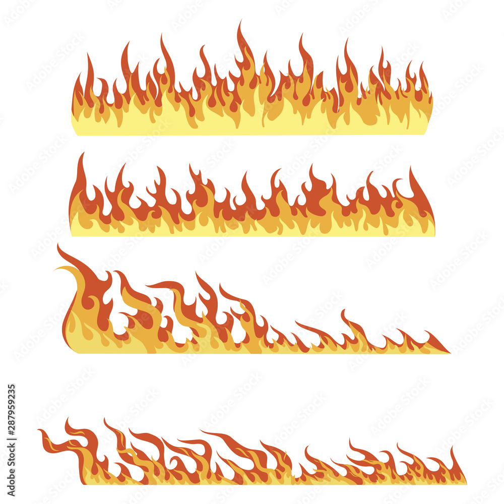 Set of fires. Collection of fire walls. Illustration of a burning strip ...