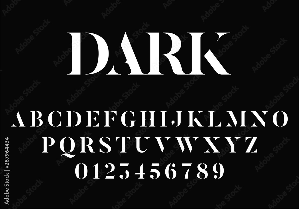 Elegant modern stencil font with serifs. Vector alphabet and numbers ...