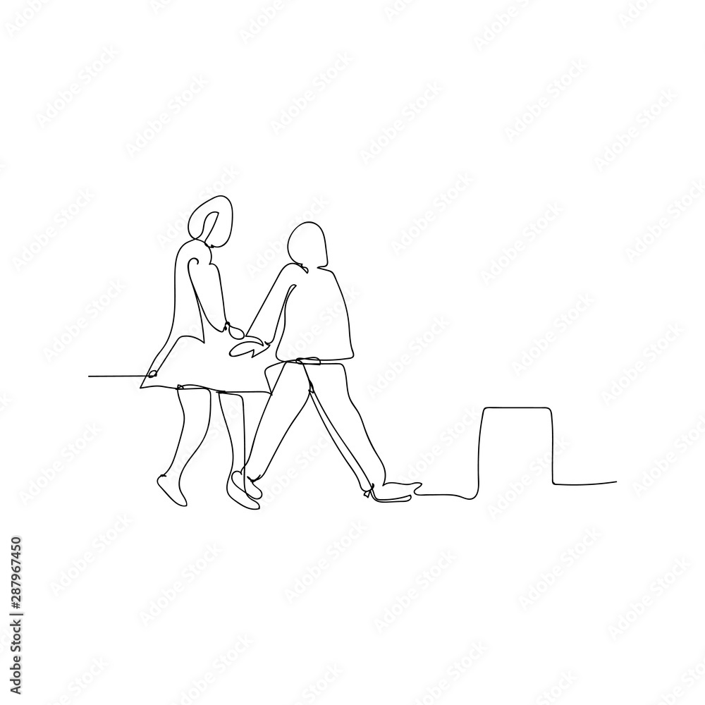 continuous line drawing of walking couple. isolated sketch drawing of ...