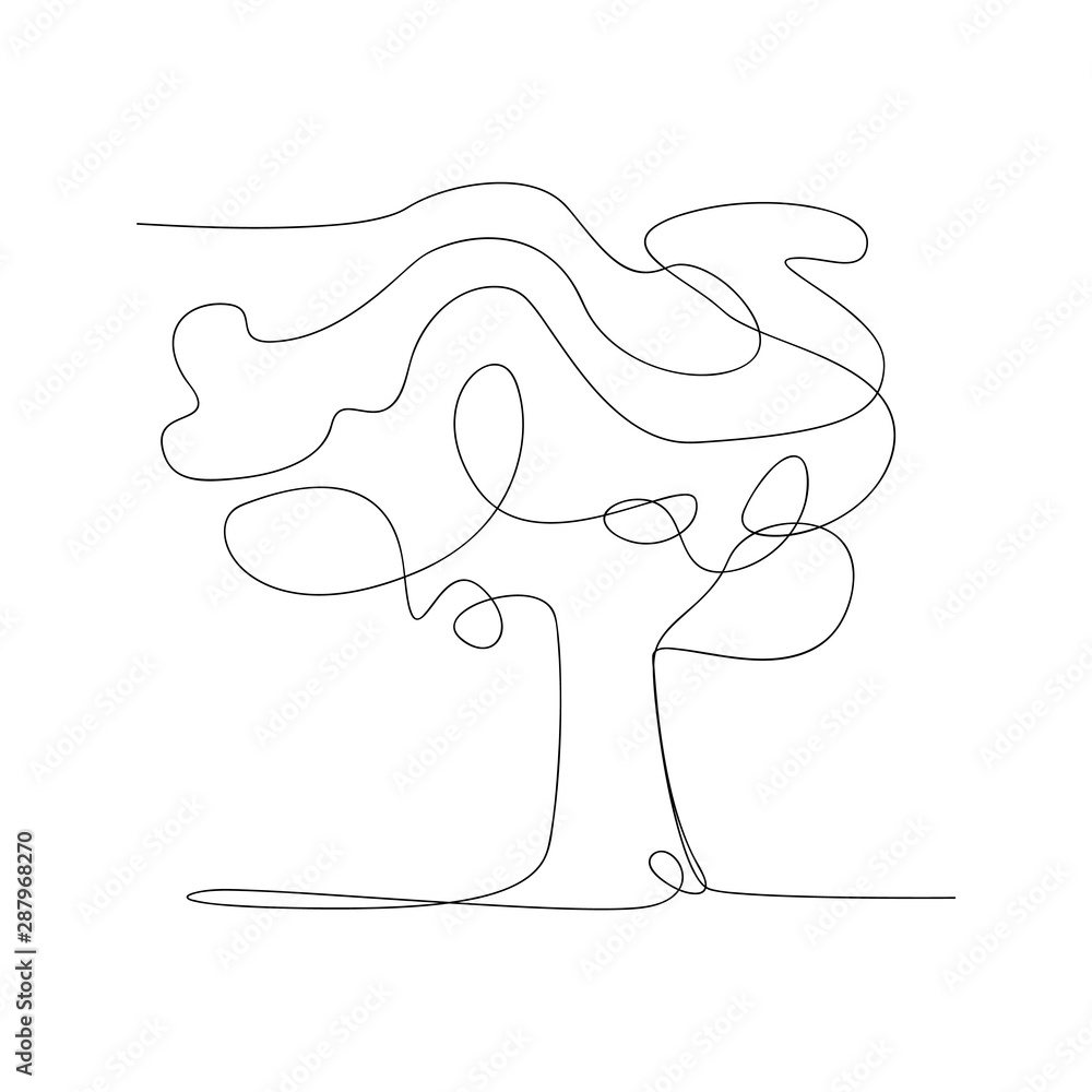 continuous line drawing of tree. isolated sketch drawing of tree line ...