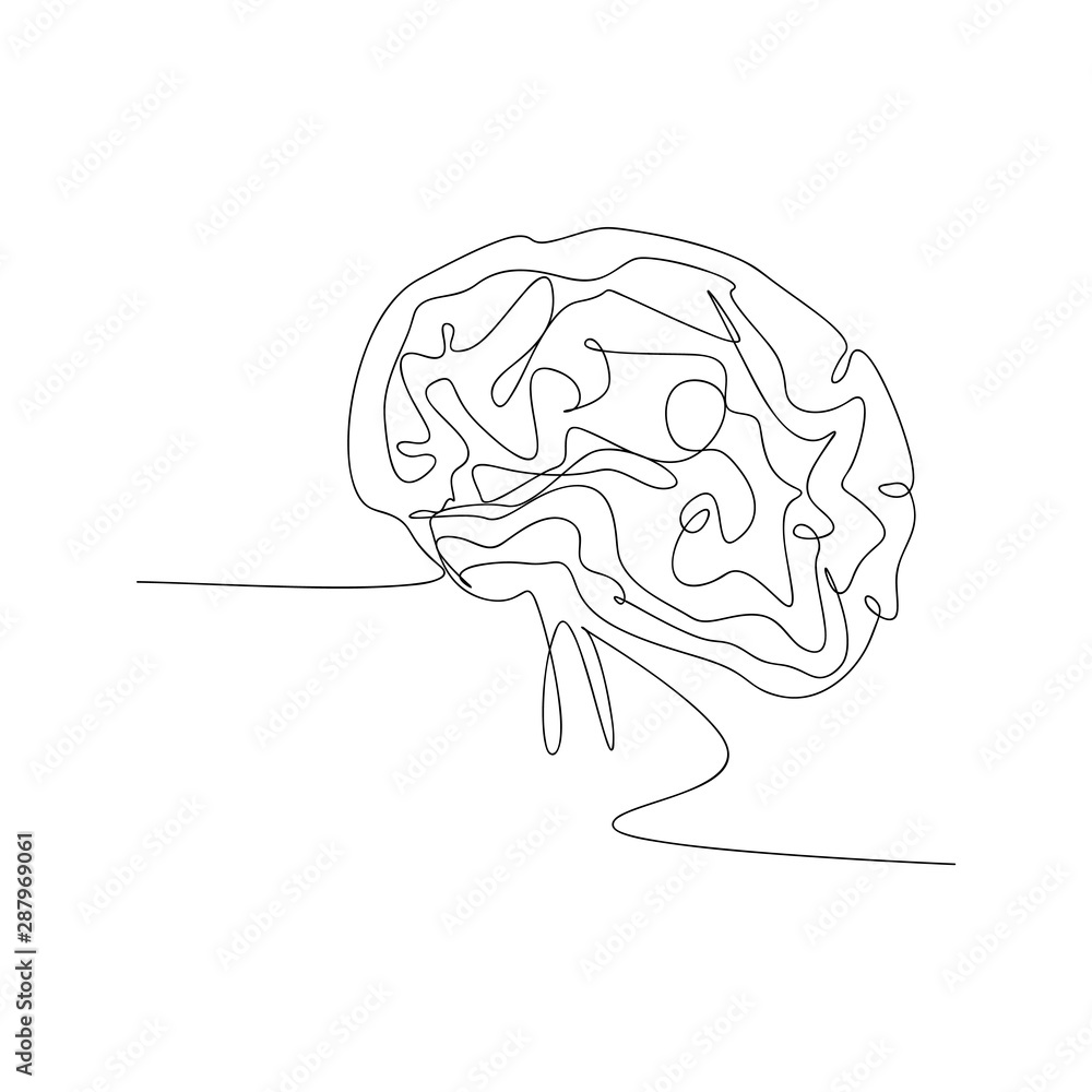 continuous line drawing of brain. isolated sketch drawing of brain line ...