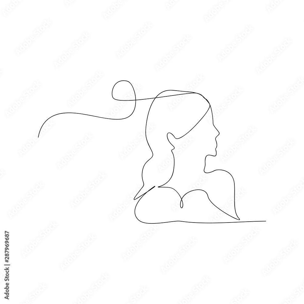 continuous line drawing of portrait of a woman side. isolated sketch ...