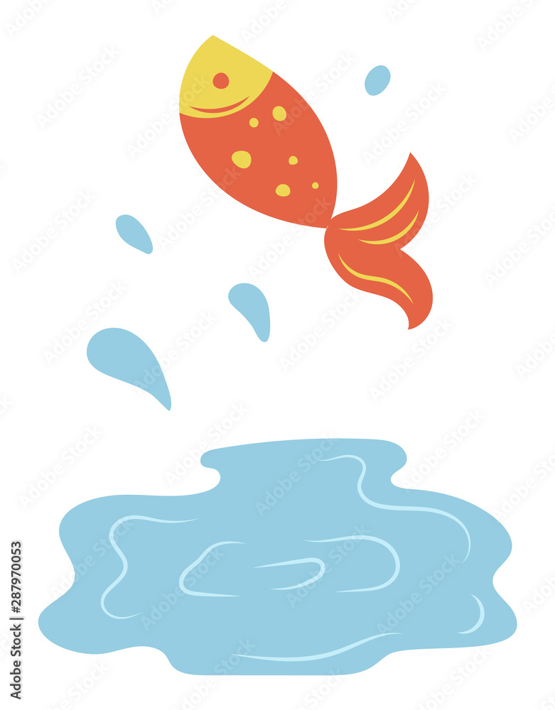 Fish jumping out of lake isolated cartoon style marine or river animal ...