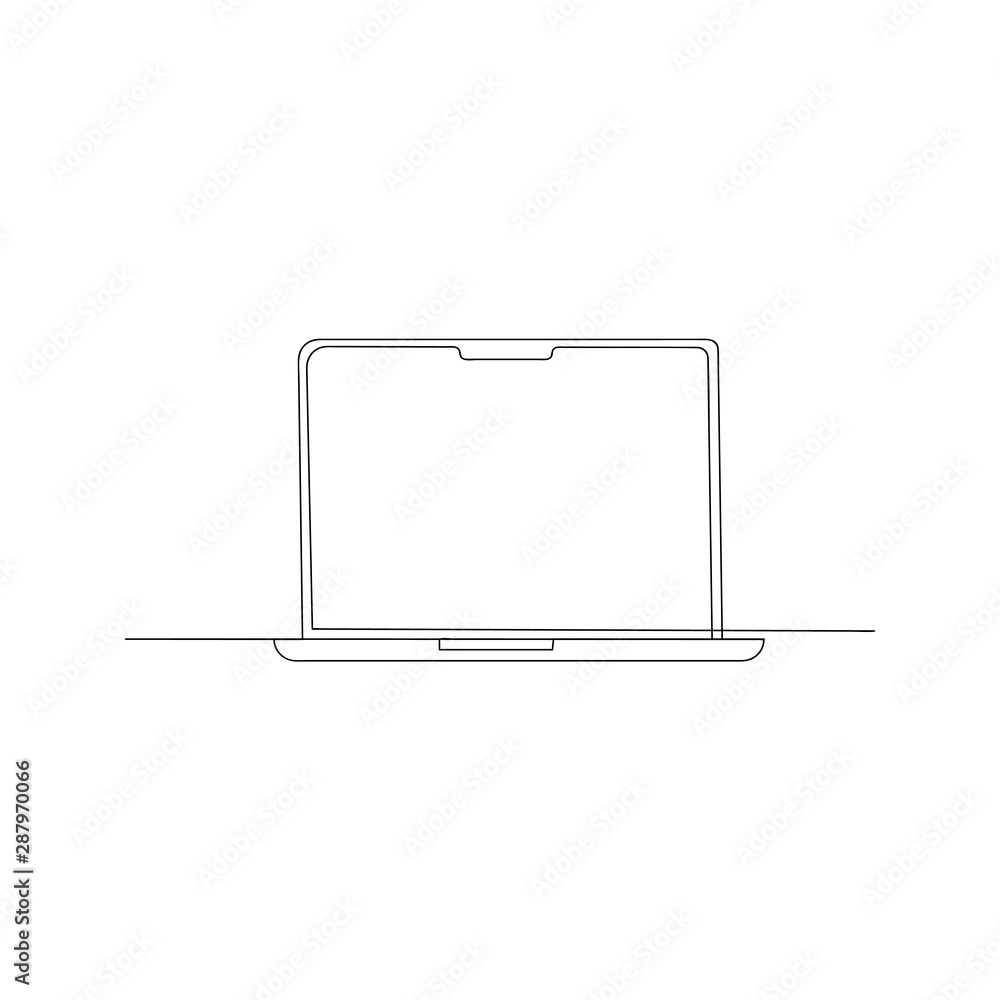 continuous line drawing of laptop. isolated sketch drawing of laptop ...