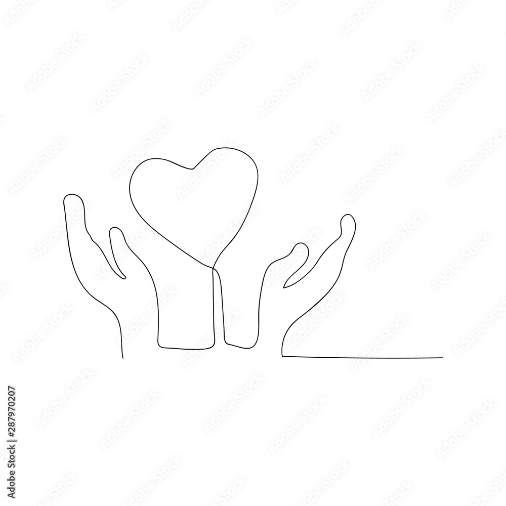 continuous line drawing of heart in hand. isolated sketch drawing of ...