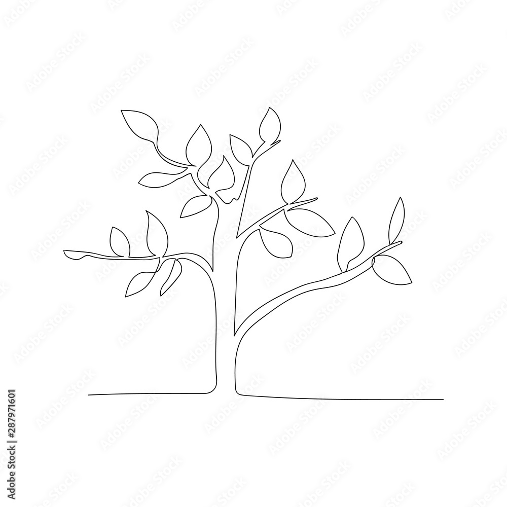 continuous line drawing of tree. isolated sketch drawing of tree line ...