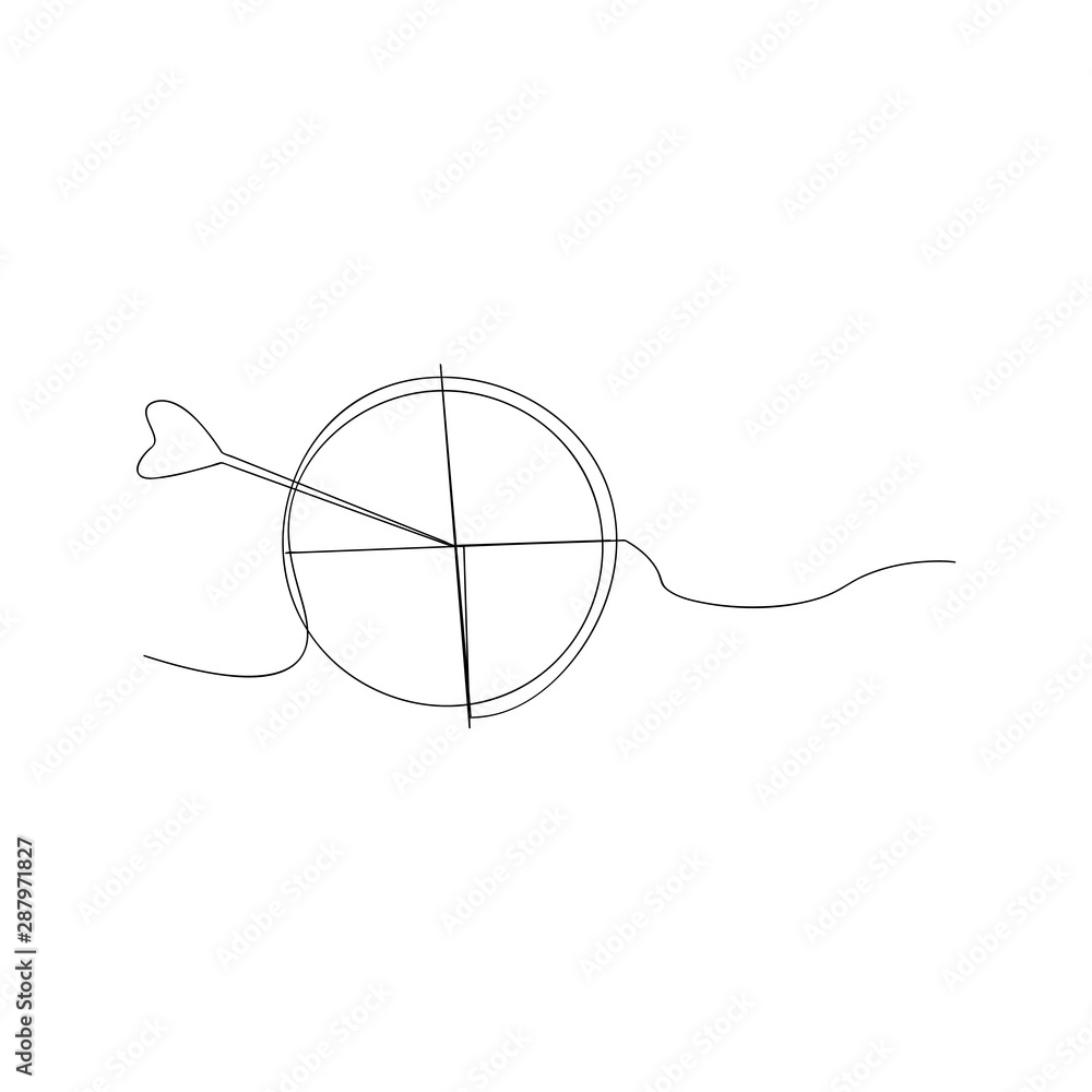continuous line drawing of arrow in center of target. isolated sketch ...