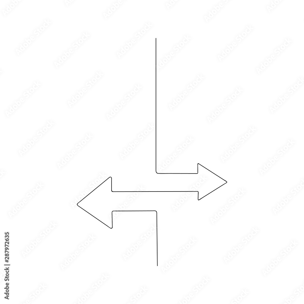 continuous line drawing of left righ arrows. isolated sketch drawing of ...