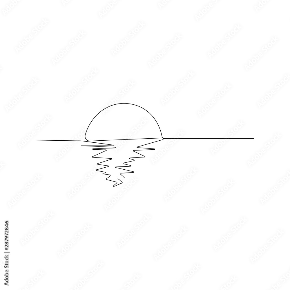 continuous line drawing of sunny ocean view. isolated sketch drawing of ...