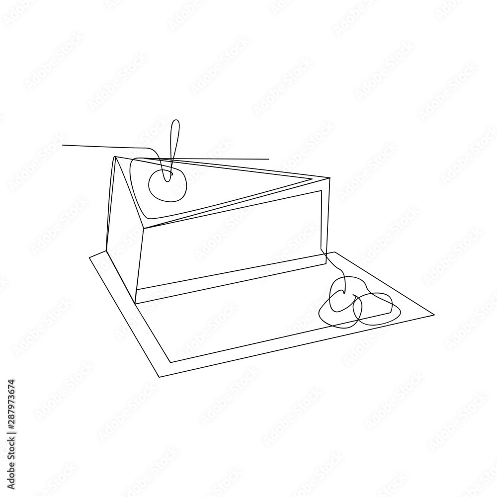 continuous line drawing of piece of cake. isolated sketch drawing of ...