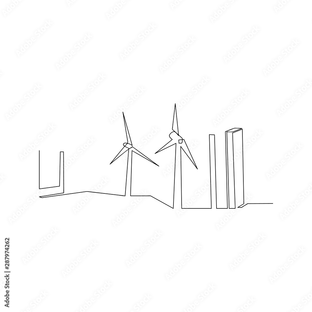 continuous line drawing of turbine alternative energy. isolated sketch ...