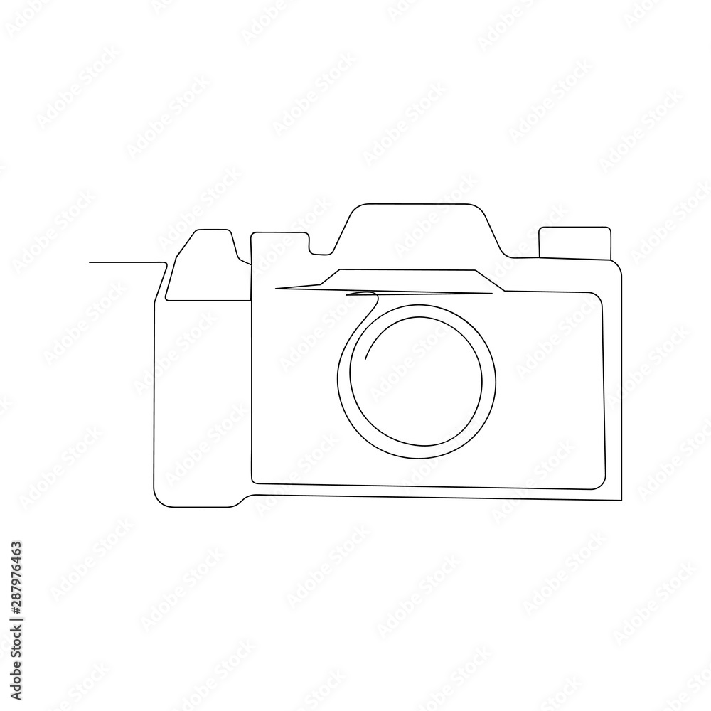 continuous line drawing of retro photo camera. isolated sketch drawing ...