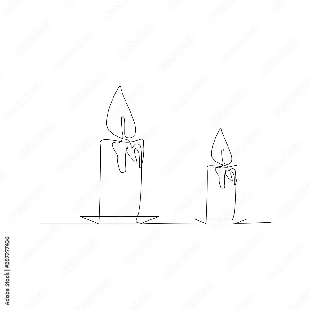 continuous line drawing of candle. isolated sketch drawing of candle ...