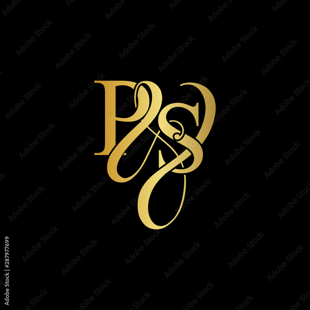 Initial letter P & S PS luxury art vector mark logo, gold color on ...