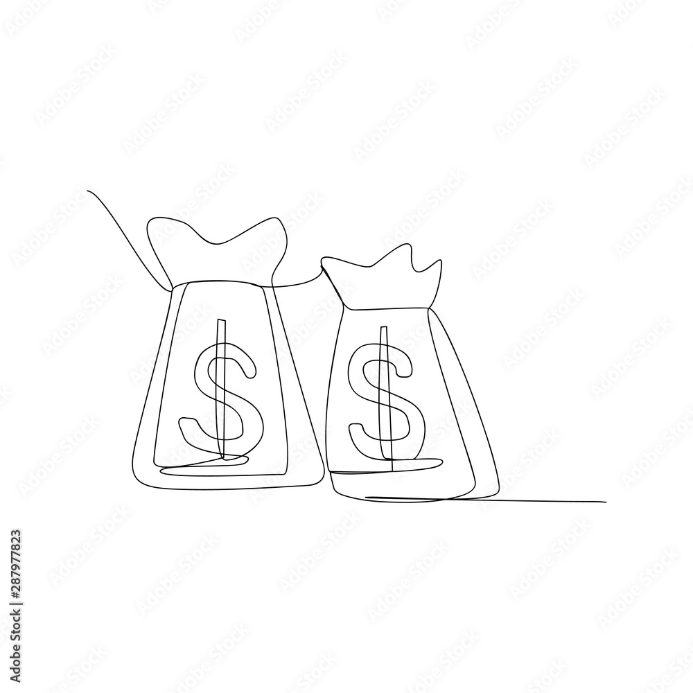 continuous line drawing of dollar money bag. isolated sketch drawing of ...