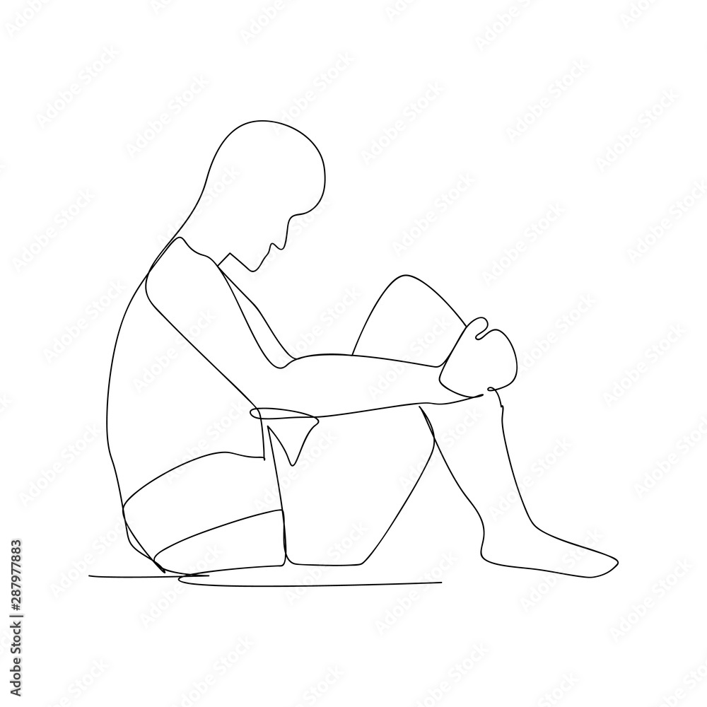 continuous line drawing of sitting man. isolated sketch drawing of ...