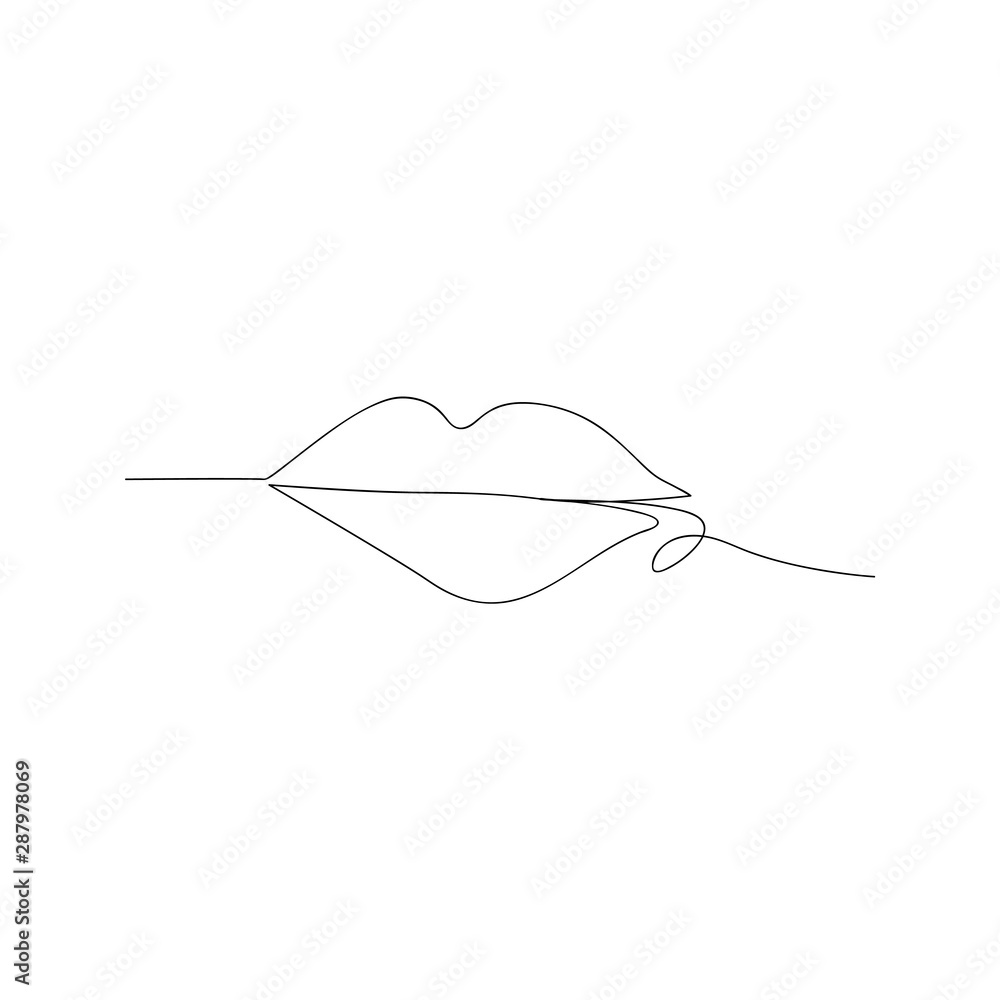 continuous line drawing of biting lips. isolated sketch drawing of ...