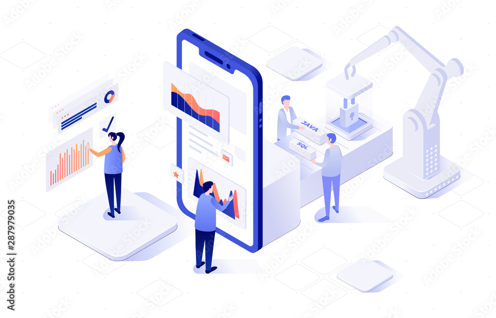 Vector isometric illustration of an front-end and back-end Stock Vector ...