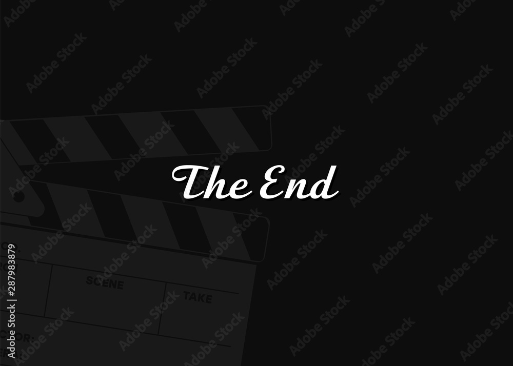 Vector background, the end. Black background and clapperboard, end of ...