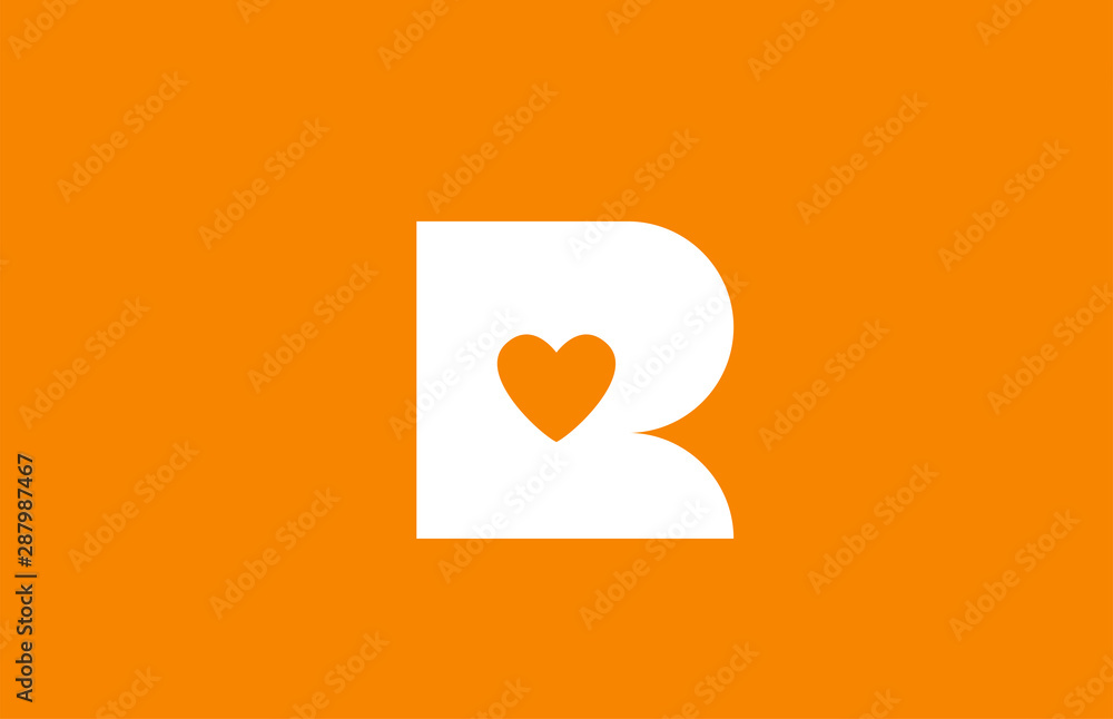 love heart orange white alphabet letter R for company logo icon design ...