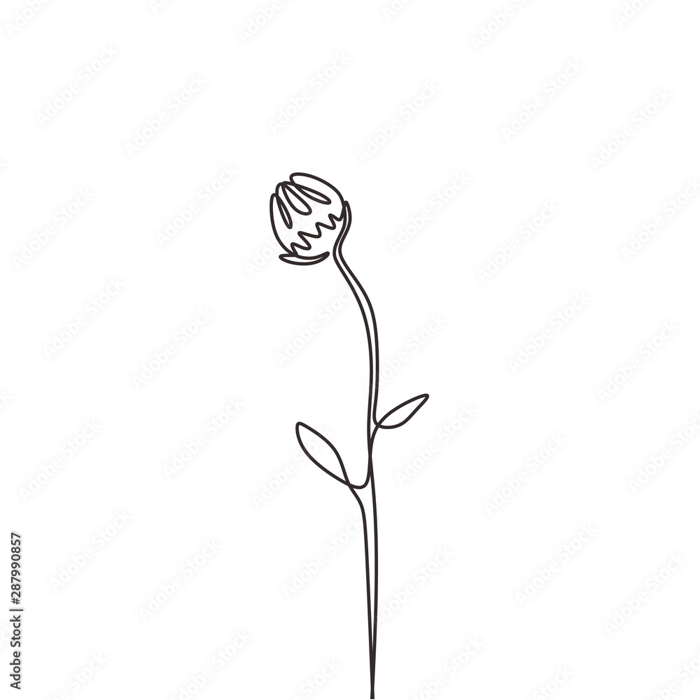 Flower continuous one line drawing isolated on white background ...