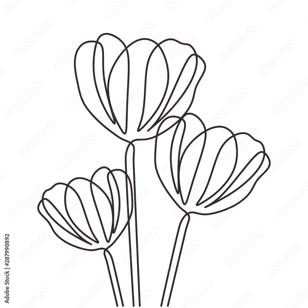 Flower continuous one line drawing isolated on white background ...