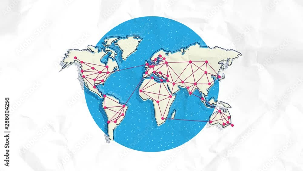 Hand Drawn World Map Animation. Textured Jittery Low Frame Rate Stop ...
