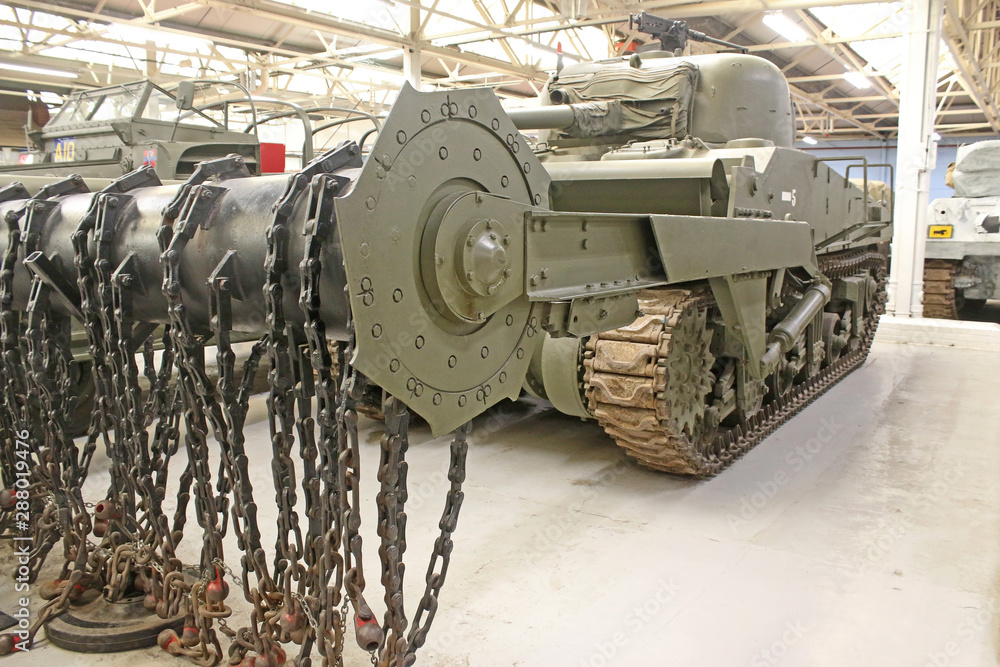 Vintage military tank with mine flail Stock Photo | Adobe Stock