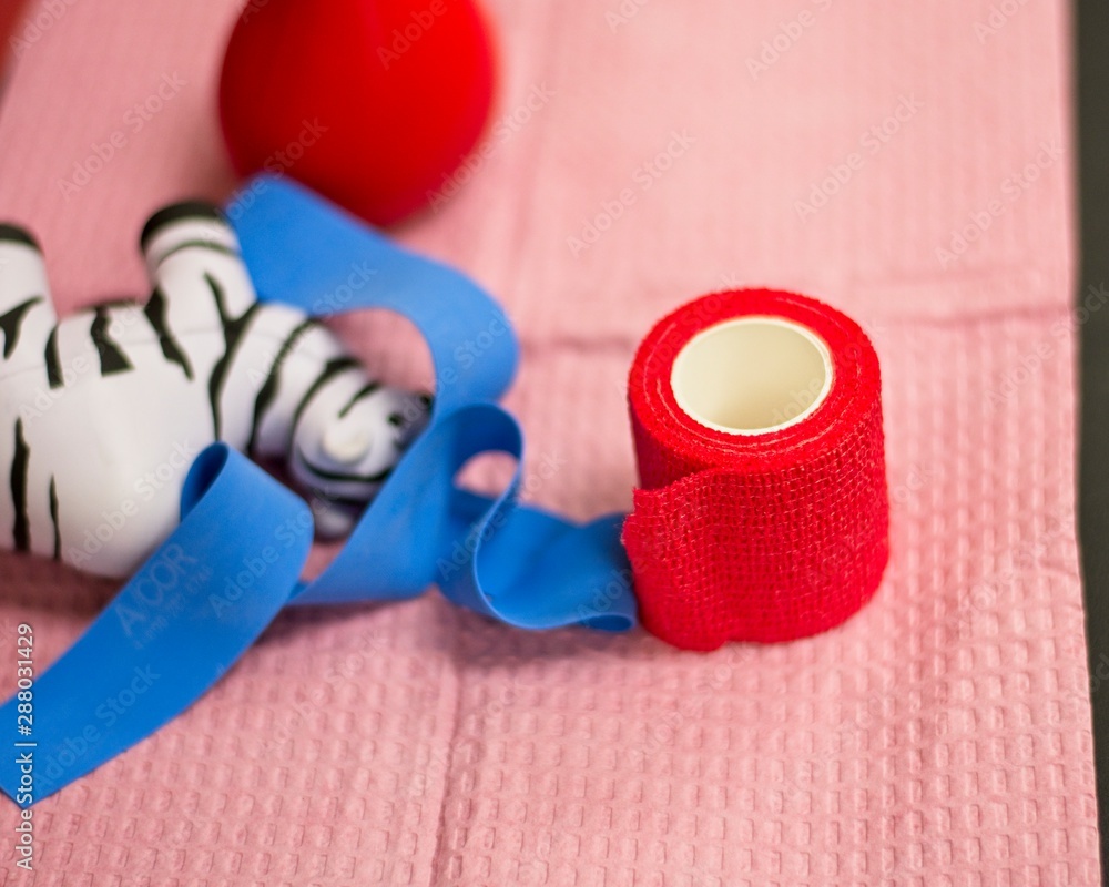 blood draw table with tourniquet and bandages Stock Photo | Adobe Stock