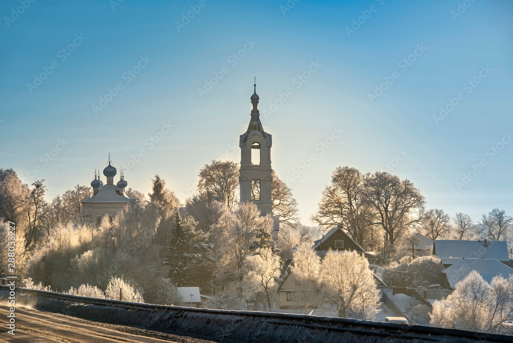 Rural landscape. The Church Of The Nativity Of The Blessed Virgin. Russia, Tver oblast, village ...