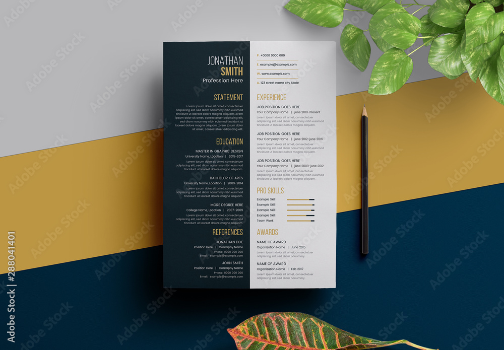 Resume Layout with Black Sidebar Stock Template | Adobe Stock