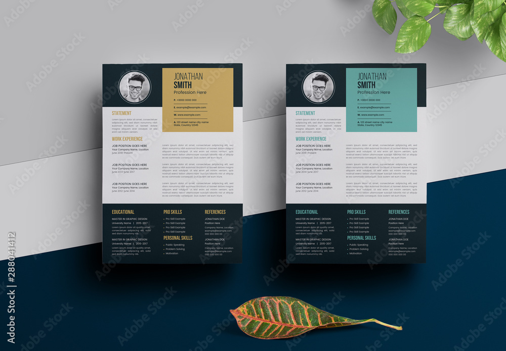 Resume Layout with Dark Header and Footer Stock Template | Adobe Stock