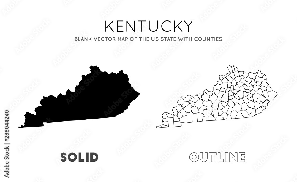 Kentucky map. Blank vector map of the Us State with counties. Borders ...