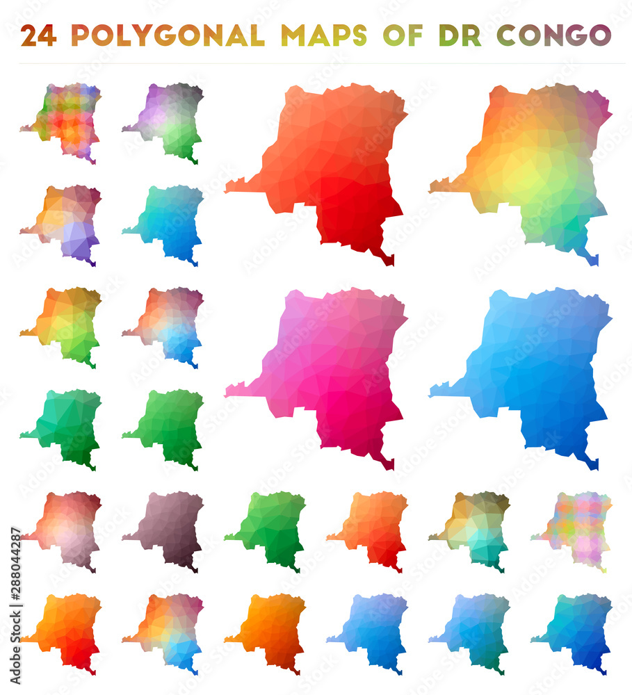 Set of vector polygonal maps of DR Congo. Bright gradient map of ...
