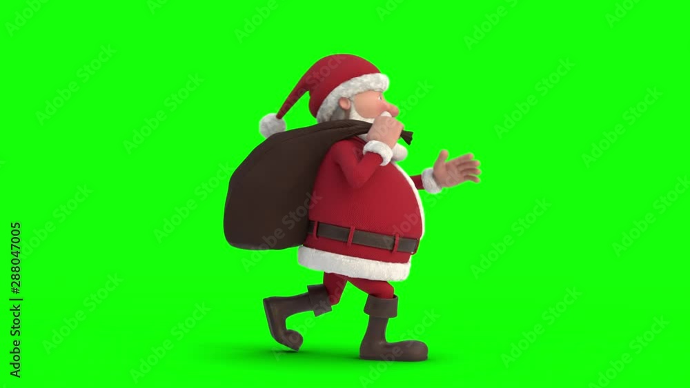 Seamless looping animation of a cartoon Santa Claus with gifts in bag ...