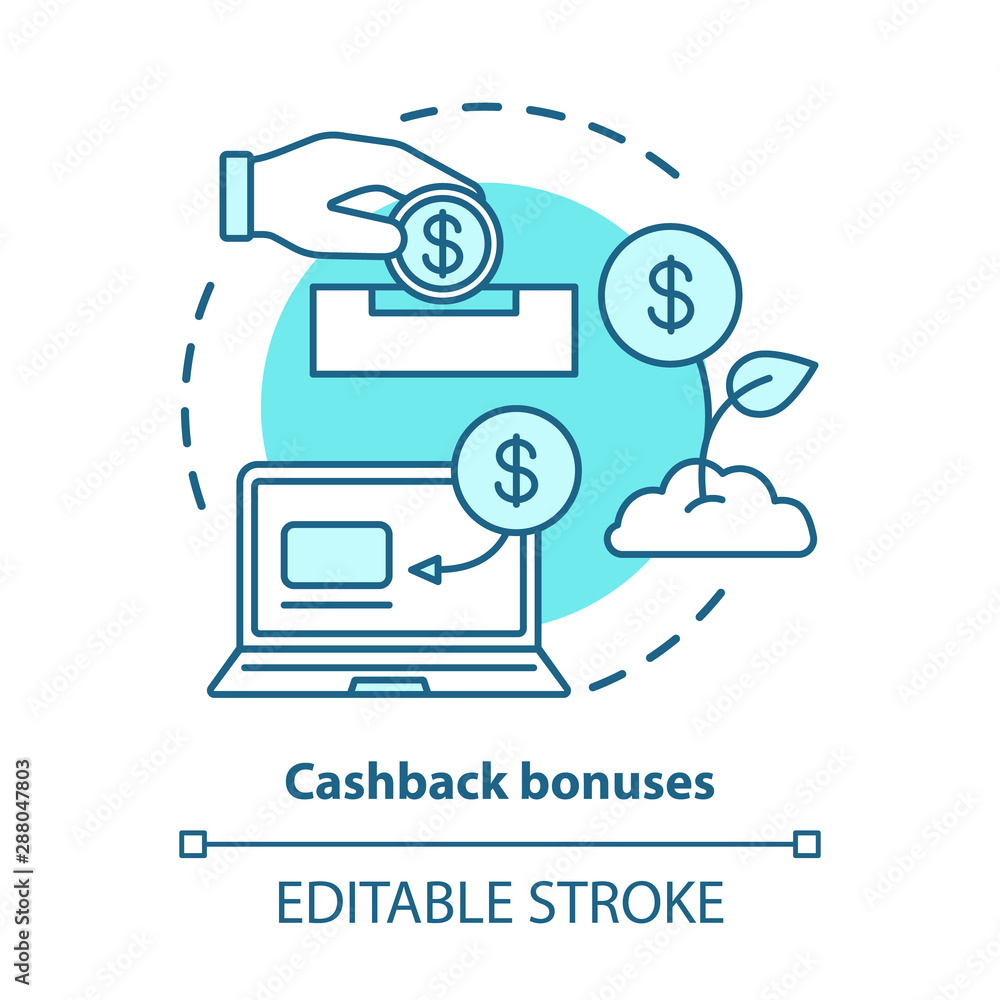 Cashback bonuses concept icon. Cash back service idea thin line ...