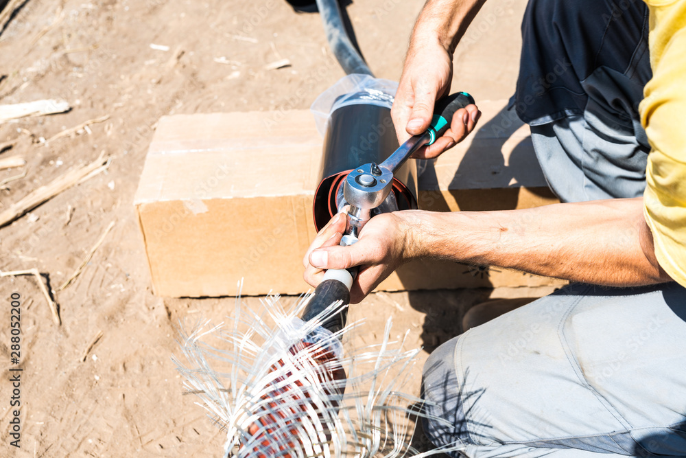 Stages of processes of cable coupling up to 35 thousand volts Stock ...