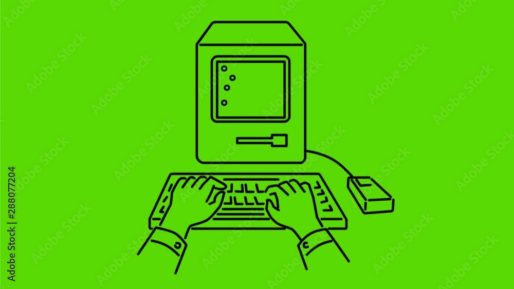 2d Animation monoline style drawing of hand typing on keyboard of a ...