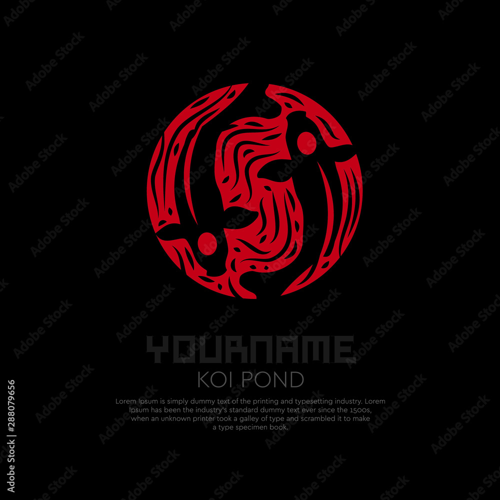 Koi fish with red circle background isolated vector illustration. Good ...