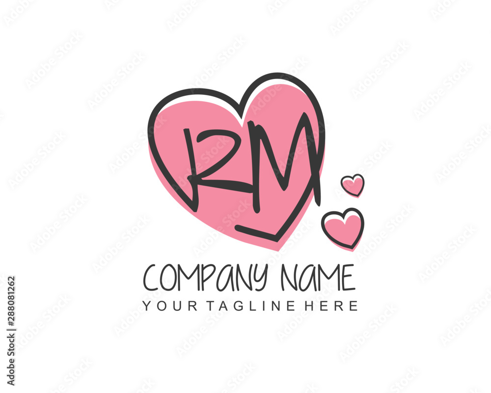 Initial letter RM handwriting logo with heart template vector Stock ...
