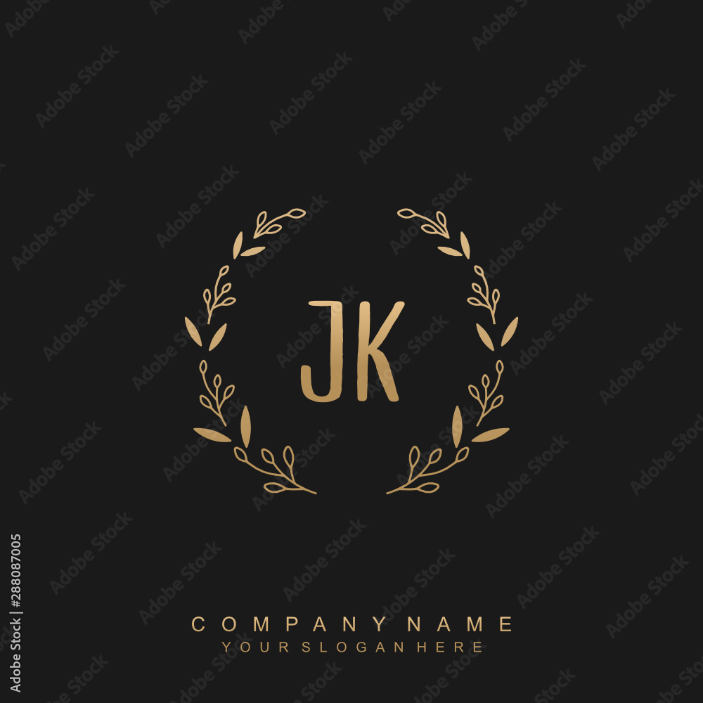 letter JK surrounded by beautiful and elegant flowers and leaves ...