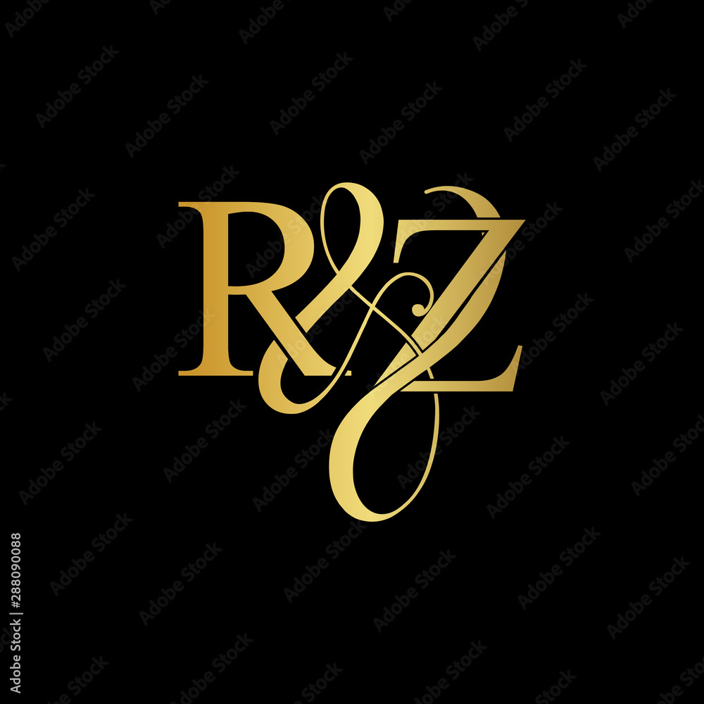 Initial letter R & Z RZ luxury art vector mark logo, gold color on ...