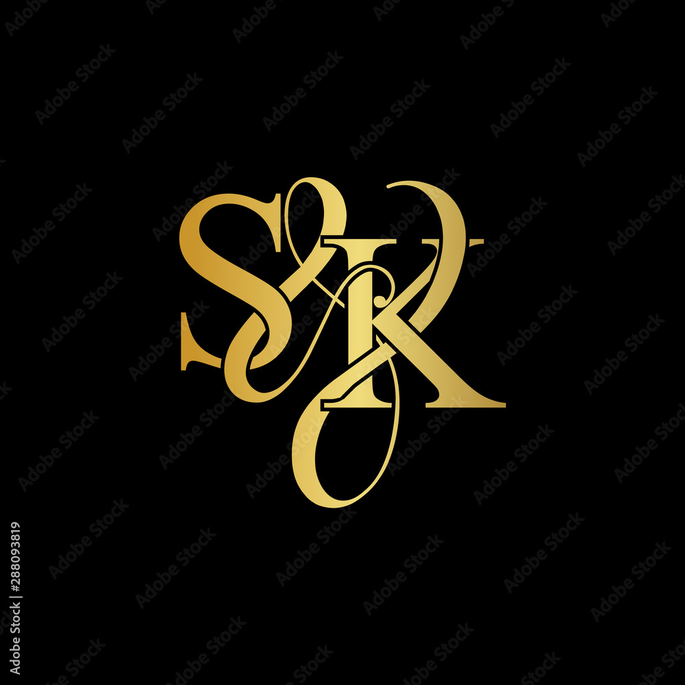 Initial letter S & K SK luxury art vector mark logo, gold color on ...