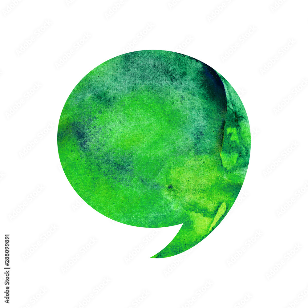 Green watercolor blank speech bubble dialogue blank form on white ...