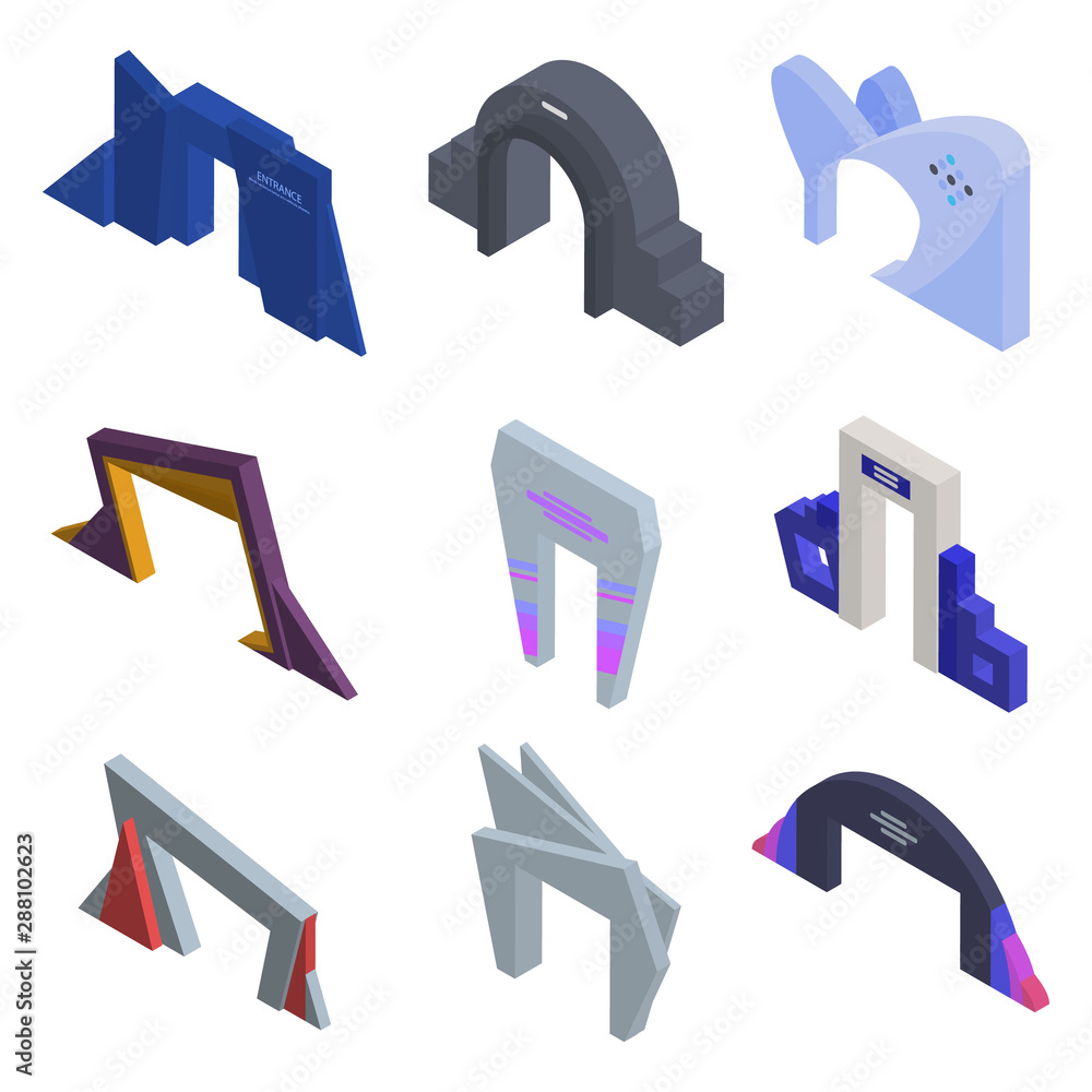 Entrance arch icons set. Isometric set of entrance arch vector icons ...